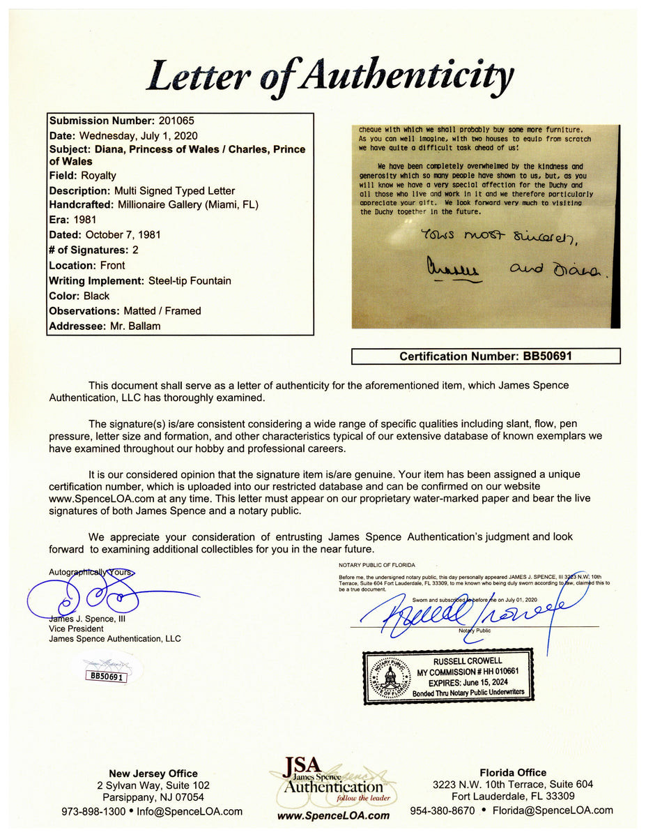 Signed Prince Charles And Princess Diana Letter – Sevyn
