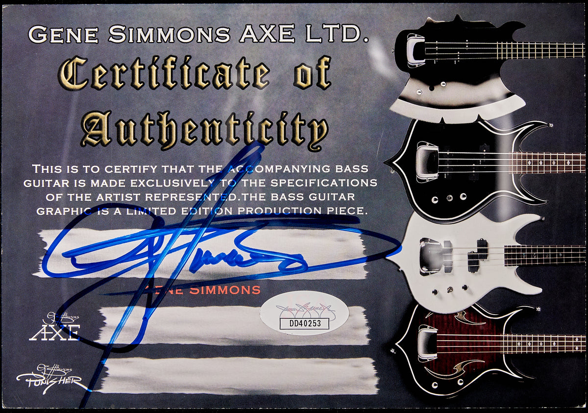 Gene Simmons JSA Authenticated Signature and replica Axe Base – Sevyn