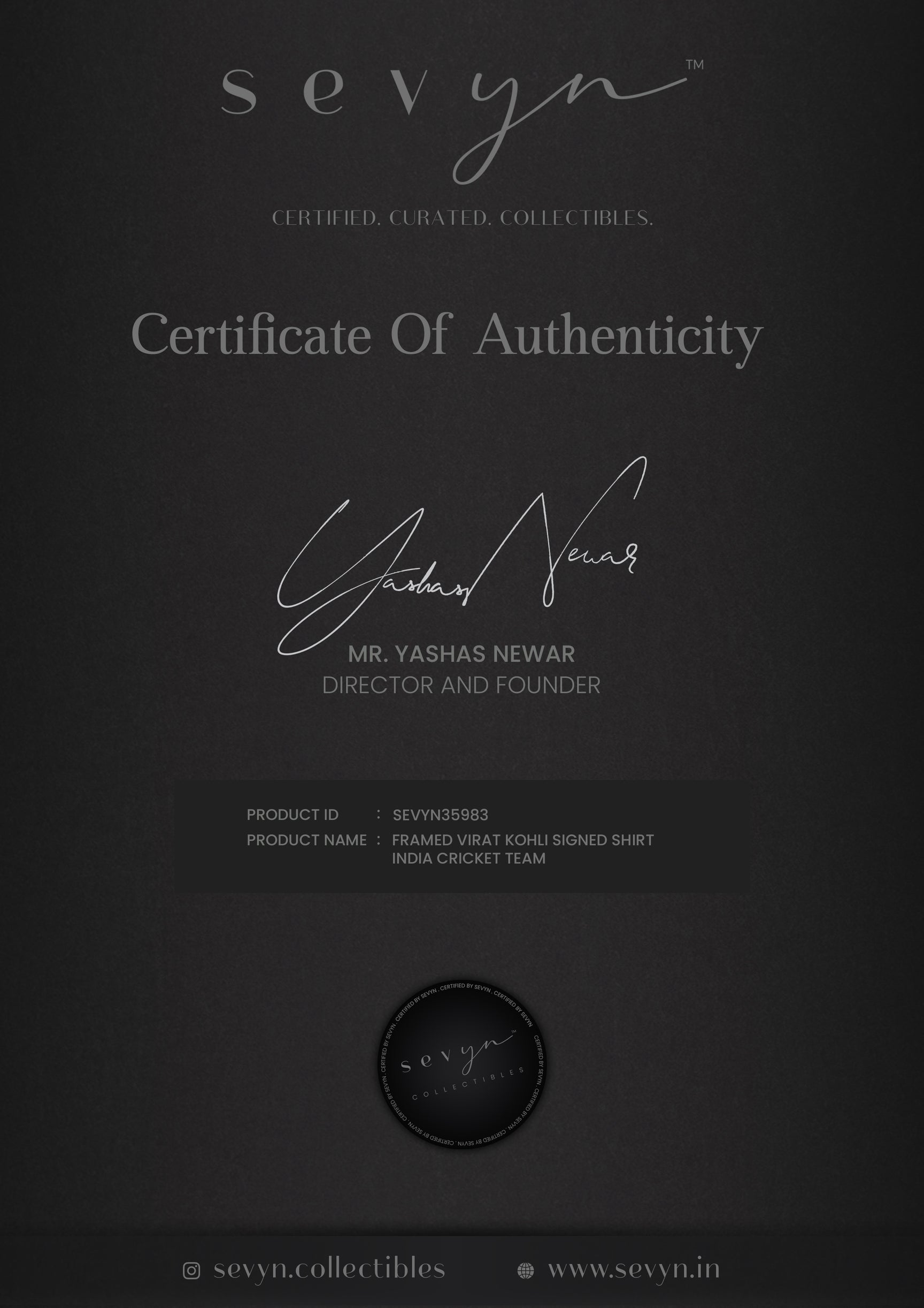 Hardik Pandya's Signed Jersey – Sevyn