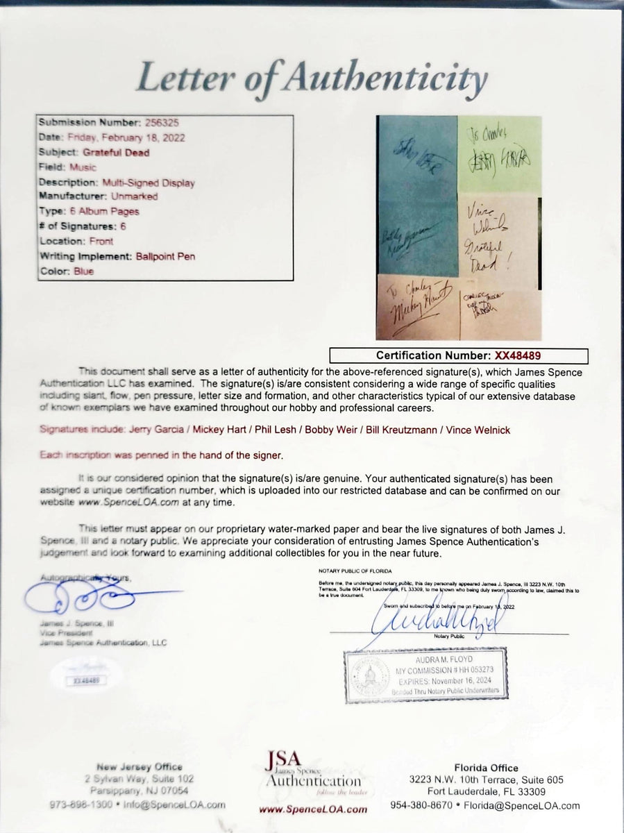 Grateful Dead with Guitar, Album Cover and Authenticated Signatures – Sevyn